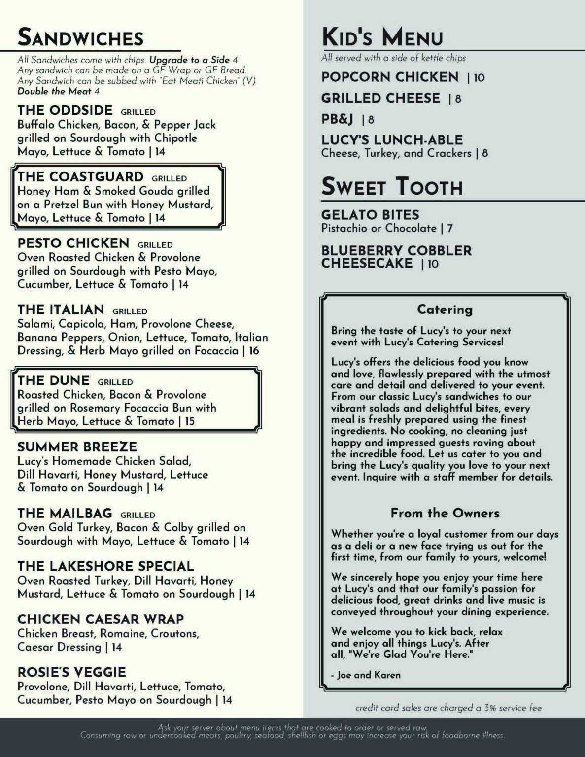 Menu - Lucy's Grand Haven